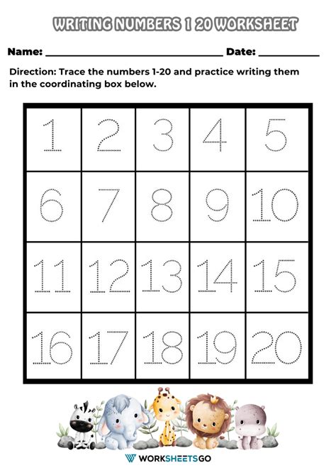 Writing Numbers 1 20 Worksheets Worksheetsgo
