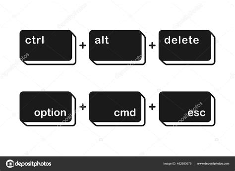 Ctrl Alt Delete Option Cmd Esc Shortcut Keys Force Quit Stock Vector By