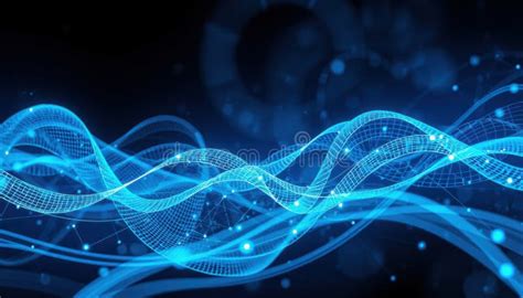 Futuristic Blue Waves With Glowing Particles Create Mesmerizing Digital Landscape Representing