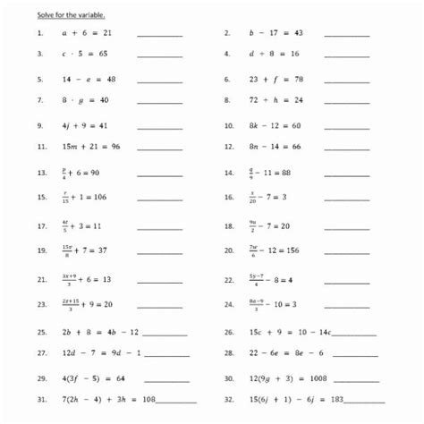 Multi Step Linear Equations Worksheet
