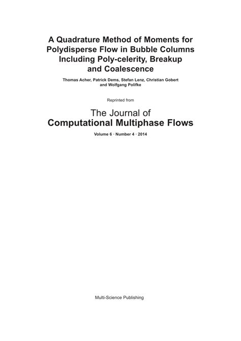 Pdf A Quadrature Method Of Moments For Polydisperse Flow In Bubble Columns Including Poly