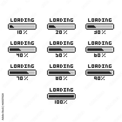 Pixel Art 8 Bit Loading Bar Set Pixel Loading Bars With Different