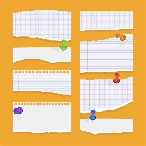 흰색 노트북 종이의 찢어진 찢어진 종이 시트 세트 프리미엄 벡터