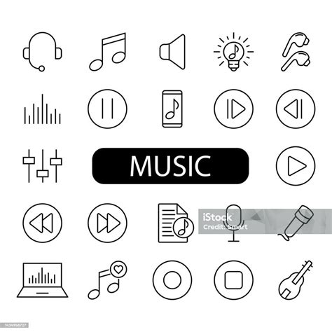 음악 아이콘 모음입니다 간단한 검은 색 기호 벡터 일러스트레이션 Eps 10 기타 현악기에 대한 스톡 벡터 아트 및 기타 이미지