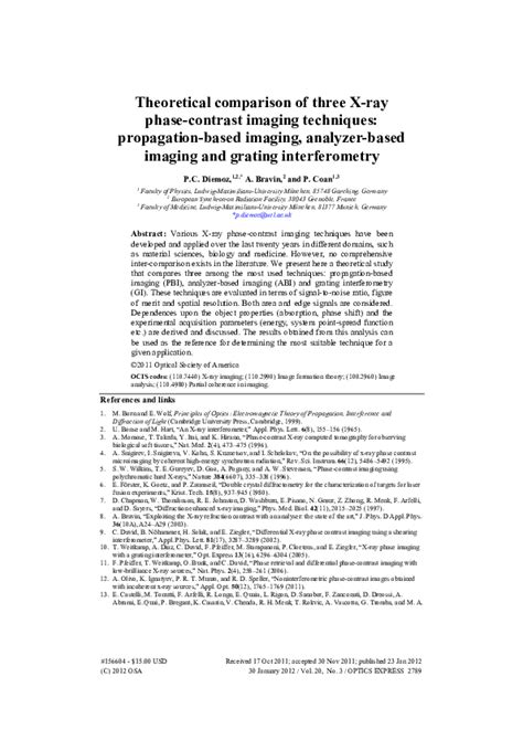 Pdf Theoretical Comparison Of Three X Ray Phase Contrast Imaging Techniques Propagation Based