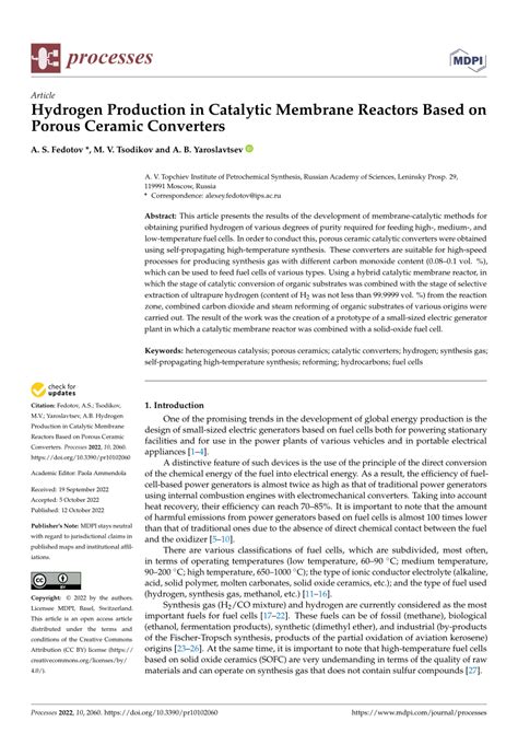 Pdf Hydrogen Production In Catalytic Membrane Reactors Based On Porous Ceramic Converters