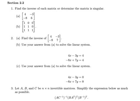 Solved Section 2 2 1 Find The Inverse Of Each Matrix Or