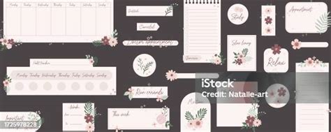 디지털 스티커를 사용할 준비가 되었습니다 불렛 저널링 또는 계획을 위한 디지털 메모 용지 및 스티커 꽃 스티커 벡터 아트 Bullet Journal에 대한 스톡 벡터 아트