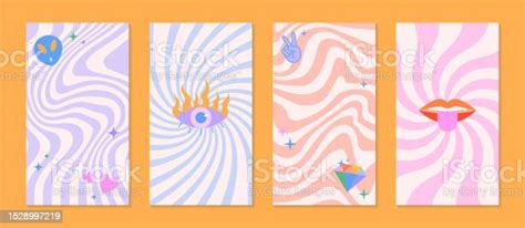 90년대 스타일의 패치와 스티커가 있는 벡터 인스타 스토리 템플릿 강렬하고 밝은 색상에 대한 스톡 벡터 아트 및 기타 이미지 강렬하고 밝은 색상 개념 고객 참여