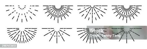 일출 추상 요소 햇살 떠오르는 태양 프레임 햇빛 손으로 그린 평면 벡터 일러스트 레이 션 세트 흰색 배경에 태양 광선 기호 개체