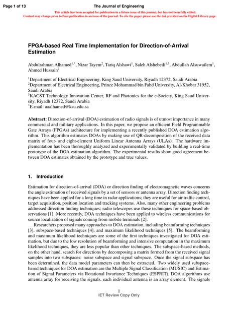 Pdf Fpga Based Real Time Implementation For Direction Of Arrival