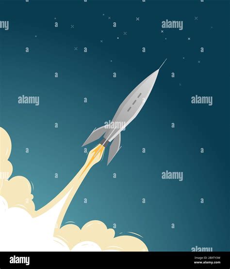 Rocket Flies Into Space Spaceflight Spacecraft Spaceship Vector Illustration Stock Vector