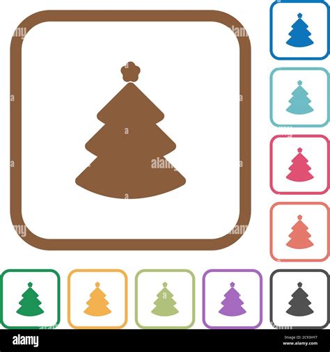 christmas tree simple icons in color rounded square frames on white