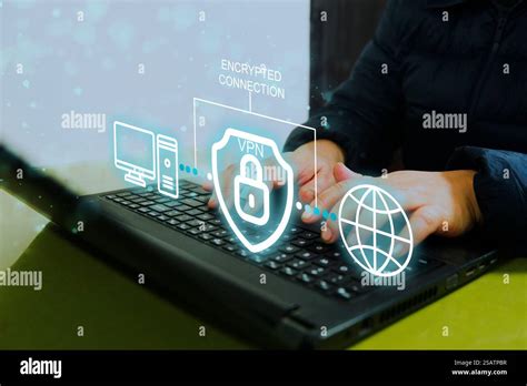 Vpn Virtual Private Network Protocol Concept Woman Hand Typing On