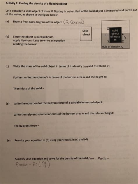 Solved Activity Finding The Density Of A Floating Object Chegg