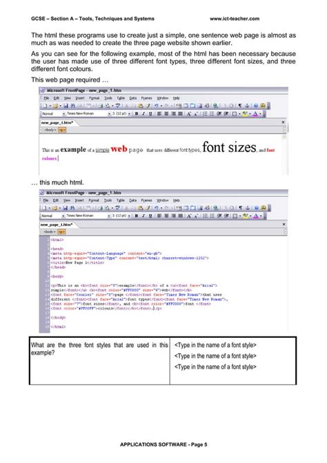 Applications Software Web Design Worksheet Doc Web Design And Html Internet