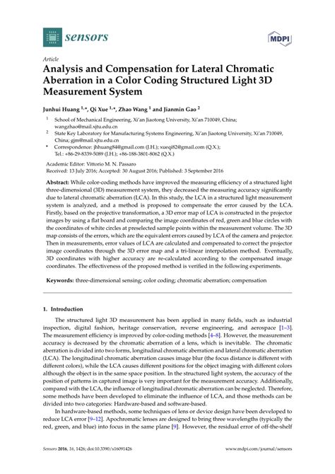 Pdf Analysis And Compensation For Lateral Chromatic Aberration In A