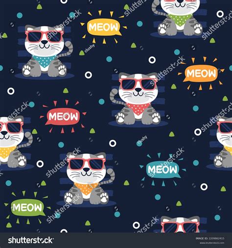 Cute Kitten Glasses Cartoon Vector Pattern Stock Vector Royalty Free