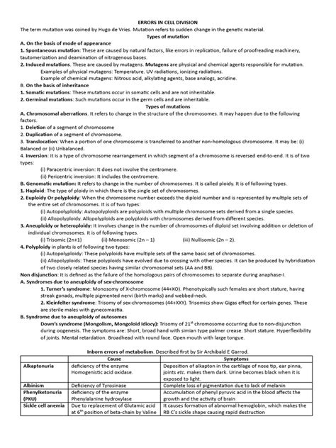 4 Errors In Cell Division 103534 Pdf Ploidy Mutation