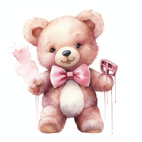 아름다운 게임 쇼 호스트 테디 핑크 테디 베어 수채화 클립 아트 그림 프리미엄 사진