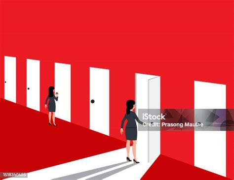 결정과 선택 여성 비즈니스 여성은 전문적인 문을 열기로 선택합니다 새생명에 대한 스톡 벡터 아트 및 기타 이미지 새생명 선택 직업 Istock