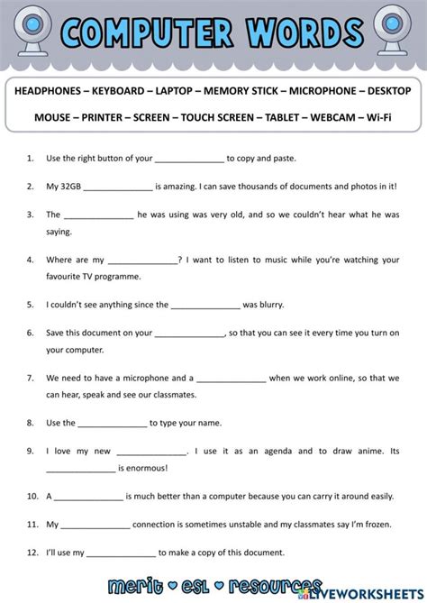Worksheet For Computer Words