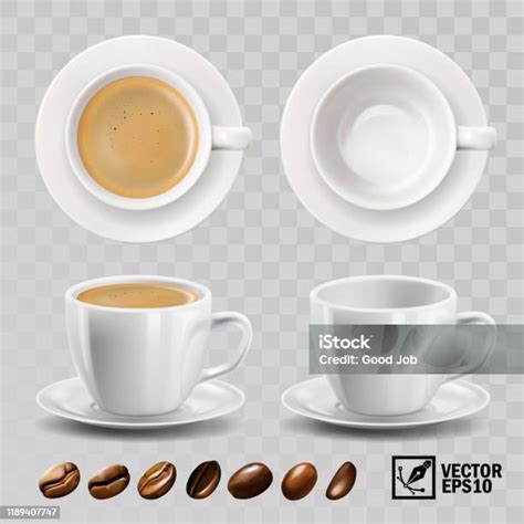 카푸치노 에스프레소 또는 아메리카노 커피의 3d 현실적인 벡터 컵 거품 상단보기 사이드 뷰 0명에 대한 스톡 벡터 아트 및 기타 이미지 Istock