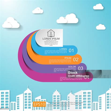 구름과 건물 배경 비즈니스 개념 Infographic 위한 30 원 추상 워크플로 레이아웃 다이어그램 그래프 프레 젠 테이 션 연례 보고서 웹 디자인 및 원형 차트