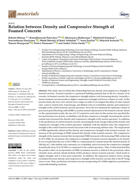 Relation Between Density And Compressive Strength Of Foamed Concrete Pdf Concrete Cement