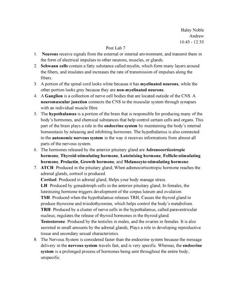 Post Lab 7 Post Lab Assignment Professor Charles J Sailey Haley