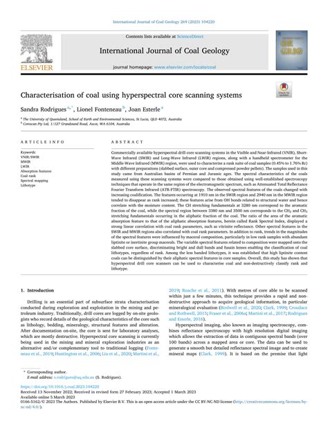 Pdf Characterisation Of Coal Using Hyperspectral Core Scanning Systems