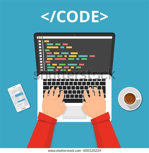 Programmer Coding On Laptop Computer On Work Desk Code On The Screen