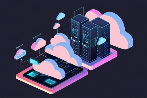 Cloud Storage Isometric Illustration Data Server Platform Computer Service Technology Premium