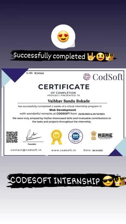 Vaibhav Rokade On Linkedin Codesoftinternship