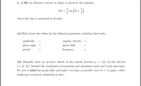 Solved 1 10 An Alternate Current In Amps Is Given By