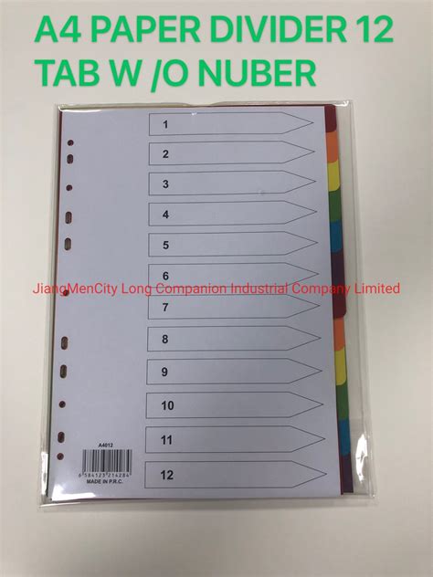 12 Tab Colorful Paper Cardboard File Dividers Index Document A4 Paper Divider Paper Dividers