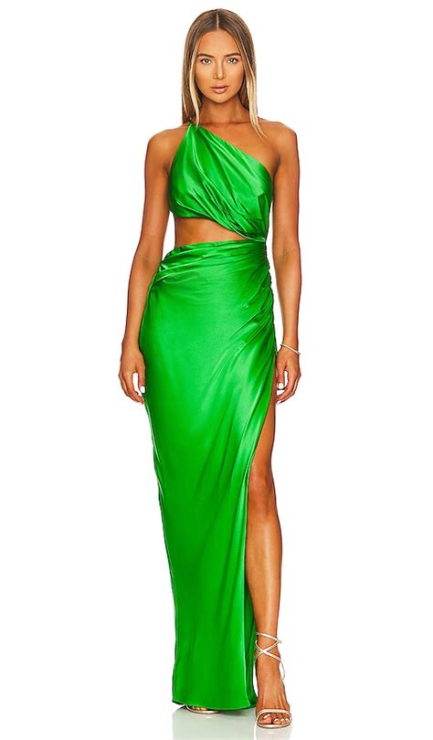 the sei x revolve one shoulder cut out gown in palm revolve