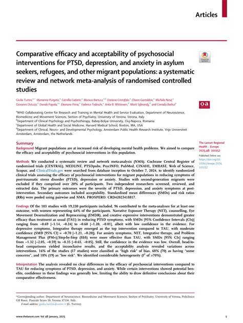 Pdf Comparative Efficacy And Acceptability Of Psychosocial