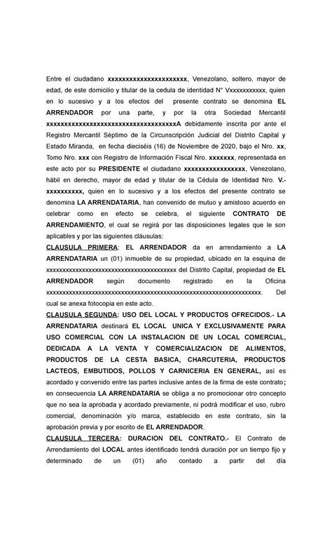 Contrato Arrenadamiento Comercial De Local 11111 Entre El Ciudadano