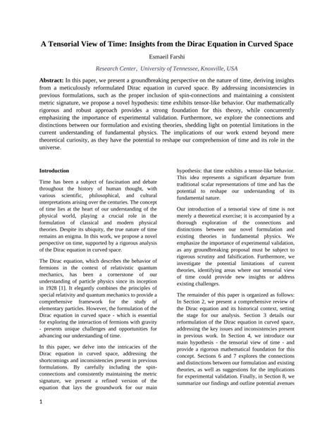 Pdf A Tensorial View Of Time Insights From The Dirac Equation In Curved Space
