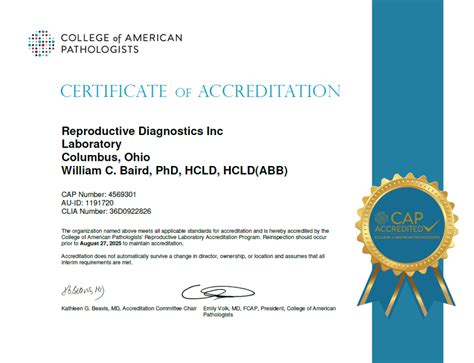 Laboratory Accreditations Reproductive Diagnostics