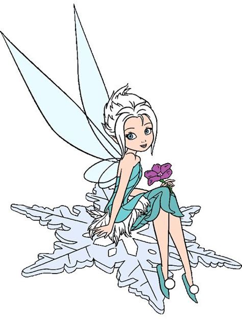 The Tinkerbell Fairy Sitting On Top Of An Ice Flake With Flowers In Her