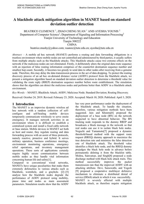 Pdf A Blackhole Attack Mitigation Algorithm In Manet Based On Standard Deviation Outlier Detection