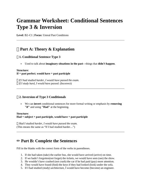 Grammar Worksheet Third Condition Question Pdf Linguistic