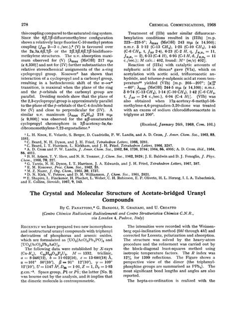 The Crystal And Molecular Structure Of Acetate Bridged Uranyl Compounds Chemical