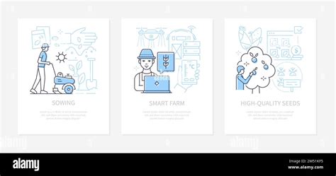 Smart Farm And Seeds Line Design Style Banners Set Stock Vector Image