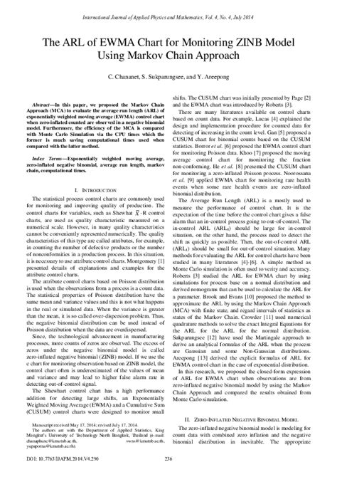 Pdf The Arl Of Ewma Chart For Monitoring Zinb Model Using Markov
