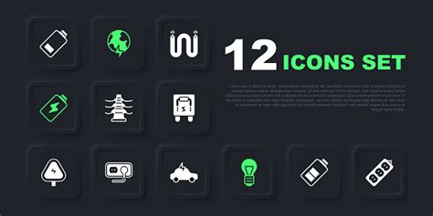 배터리 충전 전기 확장 타워 라인 크리 에이 티브 램프 조명 아이디어 전기 콘센트 벼락 및 자동차 아이콘이있는 글로벌 행성을 설정합니다 벡터 0명에 대한 스톡 벡터 아트 및