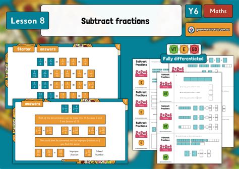 Year Fractions Subtract Fractions Lesson Grammarsaurus Australia