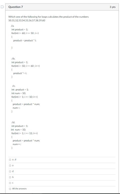 Solved D Question 7 3 Pts Which One Of The Following For